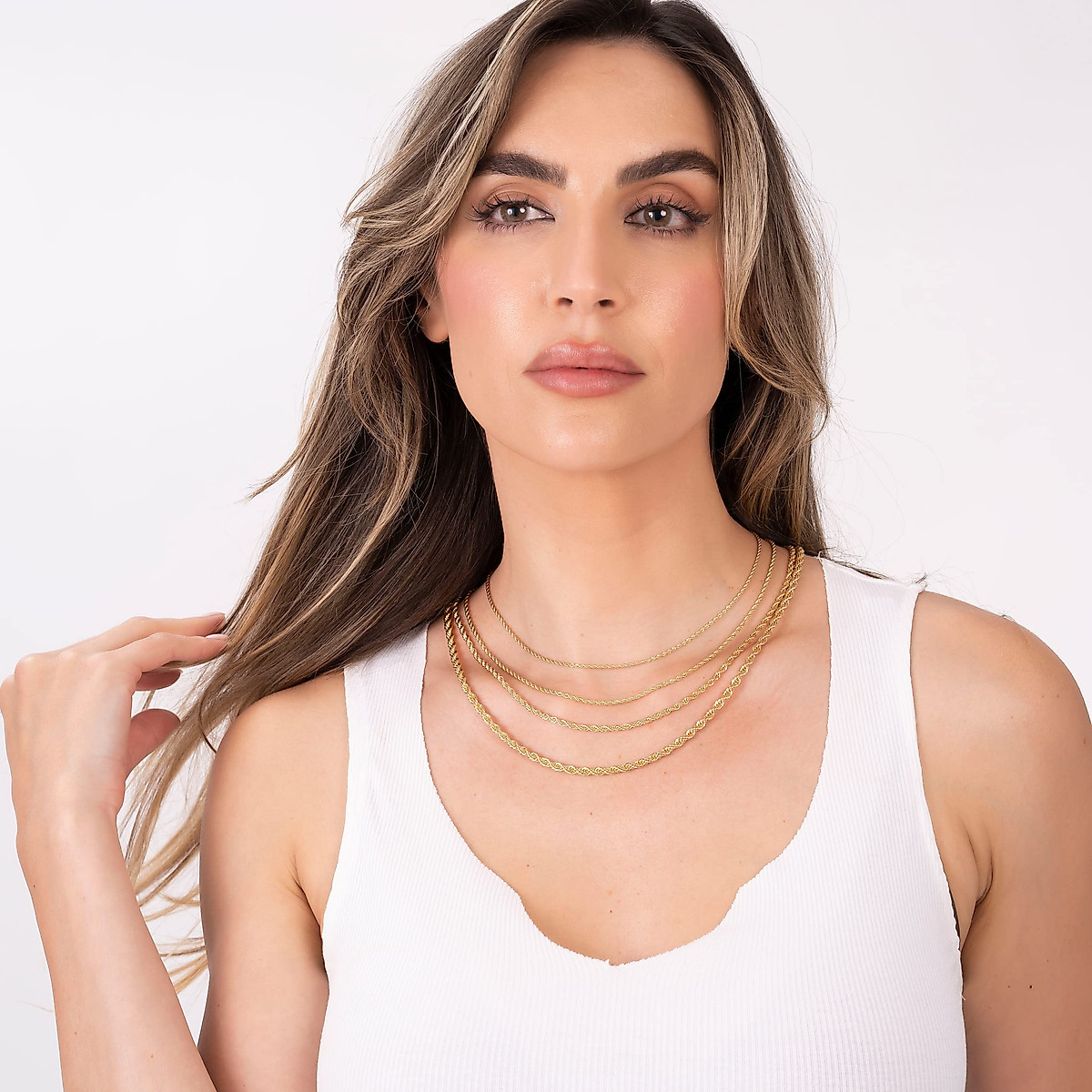 Barzel 18K Gold Plated Rope Chain Necklace - Made In Brazil (2 Milimeter, 22 Inches)