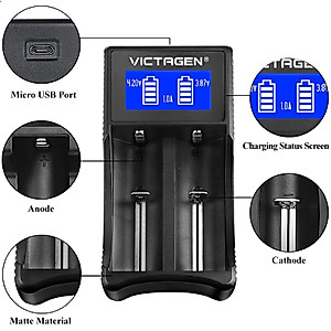 VICTAGEN Intelligent Charger 18650 Battery, Rechargeable Batteries Universal Compatible LCD Display Speedy Smart Charger for Ni-MH/Ni-Cd A AA AAA Li-ion Batteries