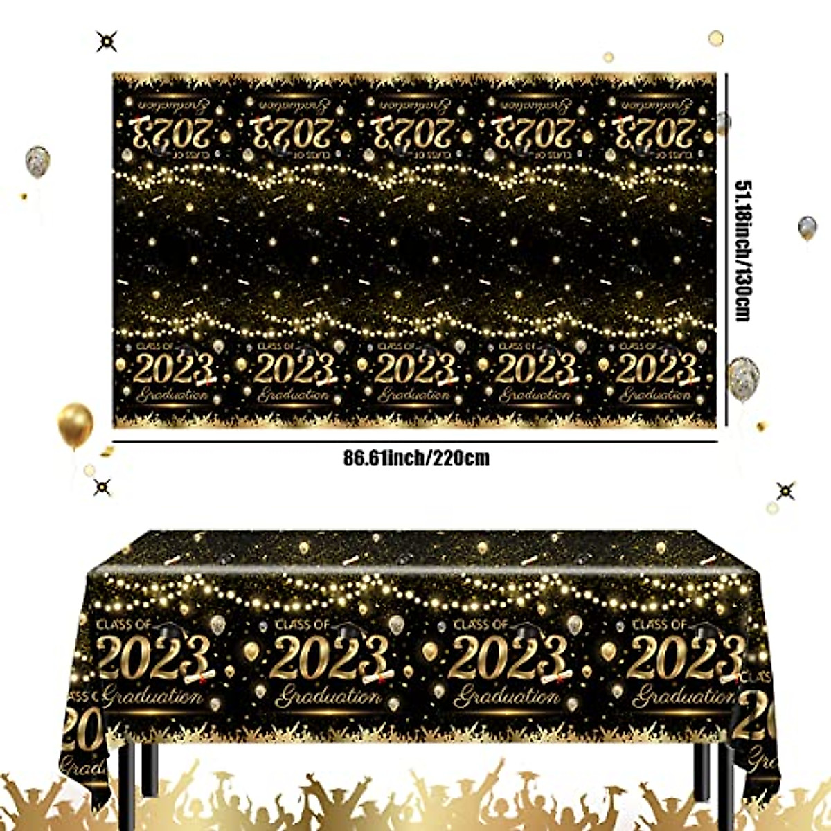 HAKOTI Graduation Party Decoration Black Gold Graduation Tablecloth Disposable Rectangular Table Cover for 2023 Graduation Decoration,Dinner Decoration,2023 Graduation Party Supplies (Black and Gold)