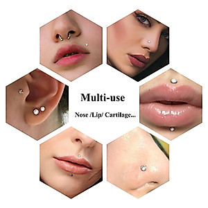 Aumeo 20G 18G 16G Threadless Push in Nose Rings Studs Surgical Steel Labret Jewelry Monroe Lip Rings Studs Medusa Ashley Piercing Jewelry for Women (Steel-18g*6/7/8/10/12mm)