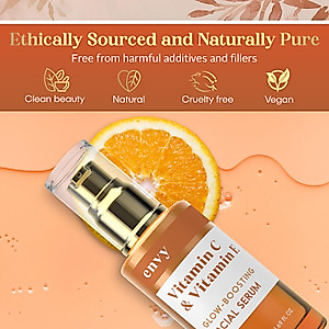 Vitamin C Serum With Vitamin E & Glycerin - Dermatologist Tested Korean Skin Care for Dark Spots & Skin Brightening - Anti Aging & Acne Facial Serum - Cruelty-Free - All Skin Types - 1.69Fl oz by Envy