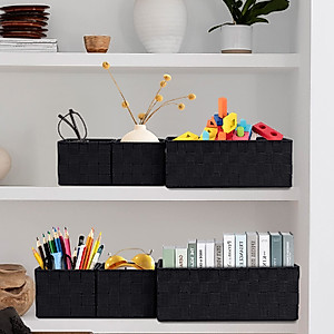 Posprica Woven Storage Baskets for Organizing 6 Pack, Large&Small Storage Cube Bins Set for Bathroom, Storage Boxes Container for Drawer, Closet, Shelf, Dresser, Black