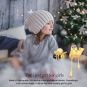 Lotus Fun S925 Sterling Silver Earrings Bee and Dripping Honey Asymmetric Stud Earrings for Women, Creative Handmade Unique Jewelry Gifts (Gold)