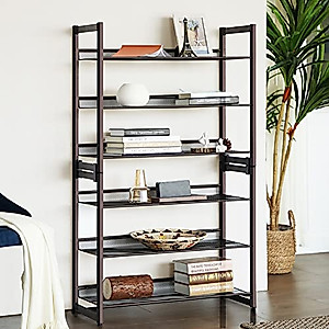 SONGMICS 6-Tier Shoe Rack Storage, Metal Shoe Organizer Stand for Garage, Entryway, Set of 2 3-Tier Stackable Shoe Rack Shelf, with Adjustable Flat or Angled Shelves, Holds 18-24 Pairs, Bronze