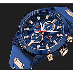 Mini Focus Mens Watch Casual Sports Watches (Chronograph/Waterproof/Luminous/Calendar) Silicon Band Fashion Quartz Watch for Men (Blue)