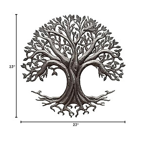 Tree of Life, Garden Metal Plaque, Indoor and Outdoor Wall Décor 23 Inches Round Haitian Art