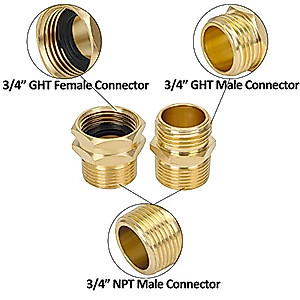 STYDDI 3/4” GHT X 3/4” NPT Male Connector, Brass Garden Hose Convert Adapter Fitting, Garden Hose Thread to 3/4" Male Pipe Thread, with Extra 6 Washers