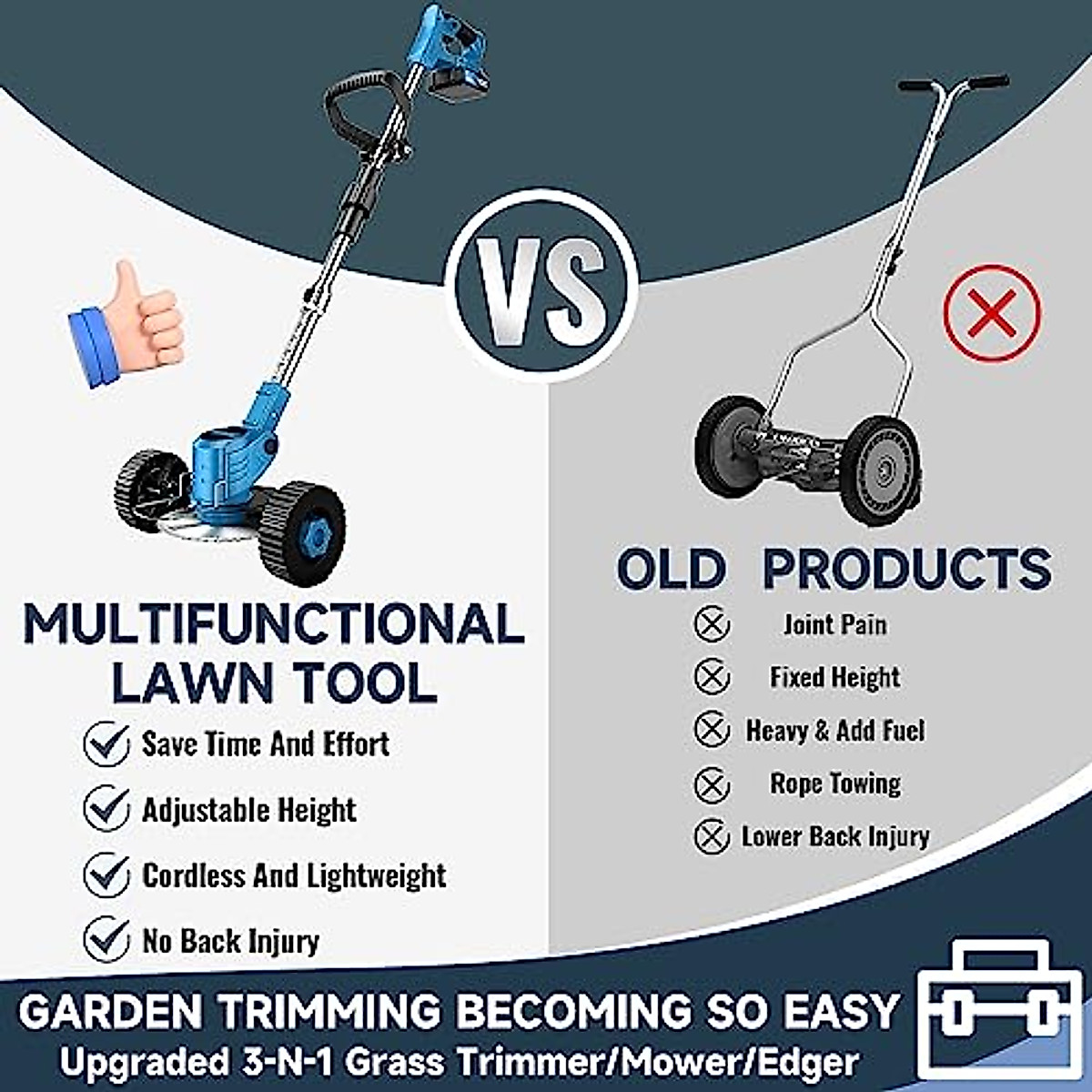 Cordless String Trimmer & Edger,3-in-1 21V Grass Trimmer Lawn Edger with2 PCS 2.0Ah Batteries and 3 Cutting Types Blades Included,Electric Weed Wacker for Lawn Care and Garden Yard Work