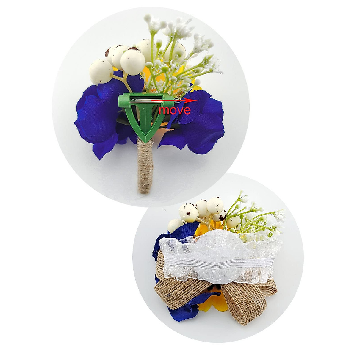 Ciandid Sunflower Wrist Corsage and Boutonniere Set for Wedding, 3PC Groom Boutonniere & 3PC Bride Wrist Corsage Wristlet Band Bracelet Artificial Flower for Wedding Ceremony Party Prom