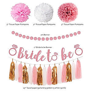 Toylin Bachelorette Party Decorations, Bridal Shower Decorations, Rose Gold Glittery Bride to Be banner, Tissue Paper Pom, Circle Dots Garland and Tassel Garland for Birthday Party Decorations