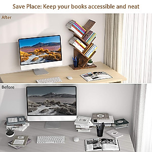 Topfurny Tree Bookshelf, 4-Tier Book Storage Organizer Shelves Floor Standing Bookcase, Wood Storage Rack for Office Home School Shelf Display for Cd/Magazine/Book - Rustic Brown