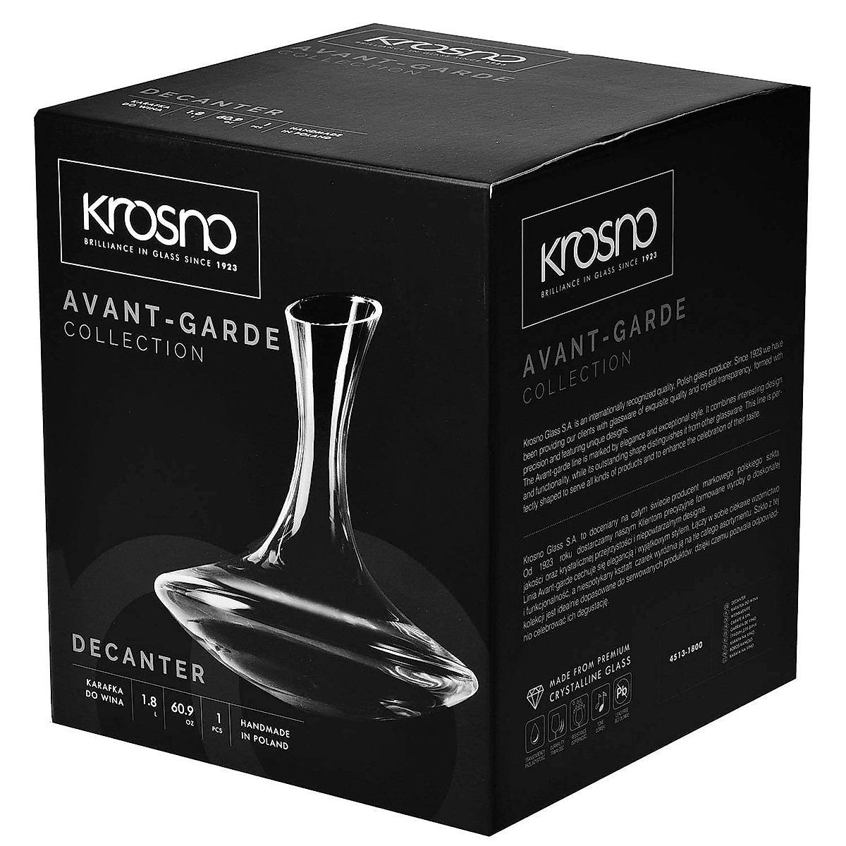 KROSNO Red Wine Decanter Carafe Glass | 1800 ML | 60.9 oz | European Made | Avant-Garde Collection | Perfect for Home, Restaurants and Parties | Lead-free