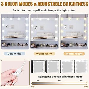 DINGIPP Makeup Vanity Desk with Lighted Mirror and Charging Station, Makeup Table with 4 Drawers & Storage Shelves, Vanity Desk 3 Color Modes Available, Bedroom Dressing Table for Women, girls (White)