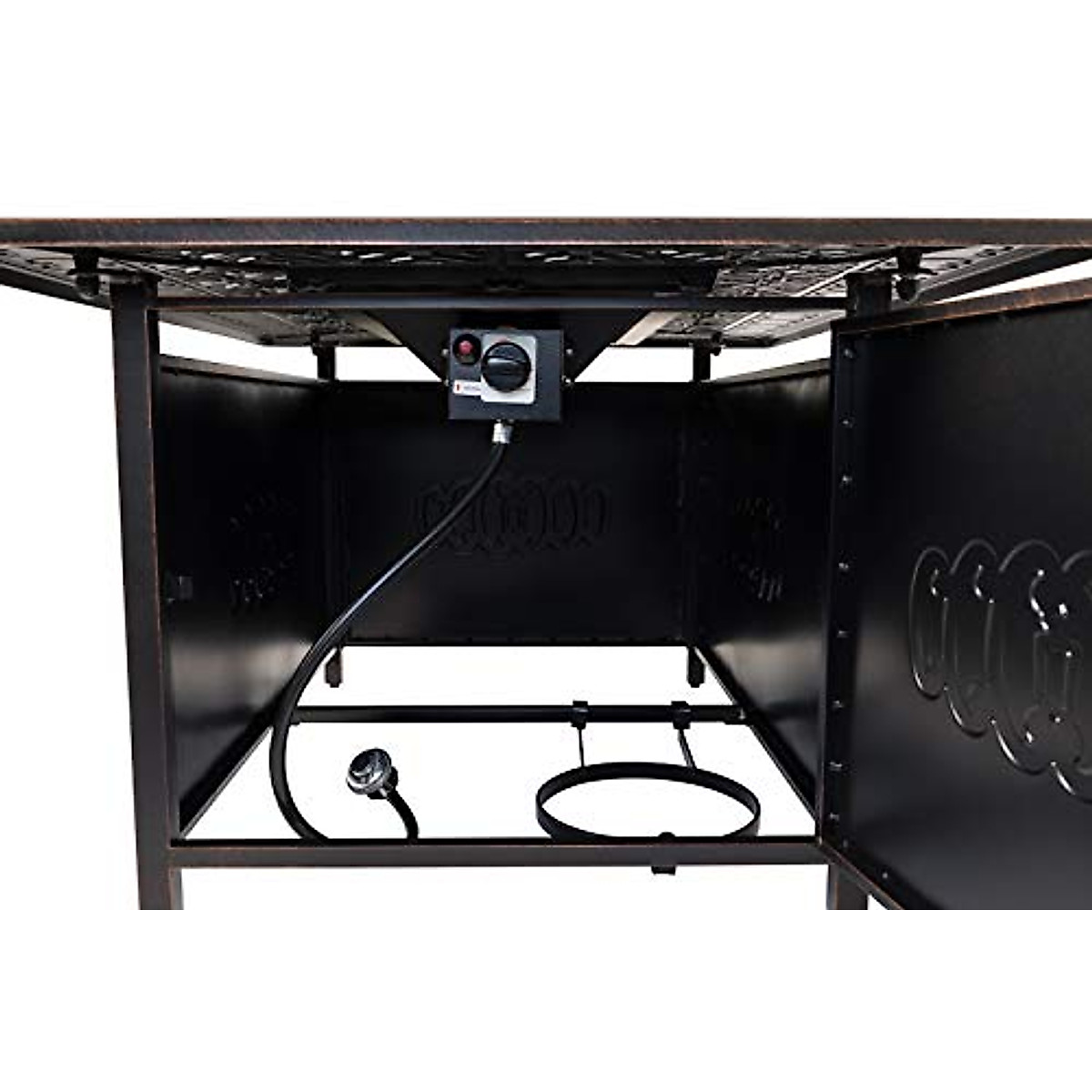 Fire Sense 62743 Dynasty Art Deco Aluminum Convertible Gas Fire Pit Table 55000 BTU Multi-Functional Outdoor Firepit with Fire Bowl Lid, Nylon Cover & Clear Fire Glass Bronze Finish - Rectangular 48"