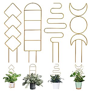 4 Pcs Trellis for Climbing Plants Indoor, Gold Trellis for Potted Plants Accessories Houseplant Trellis for Climbing Plant Support Mini Trellis for Potted Plants Hoya Vines Monstera (4PCS Gold)