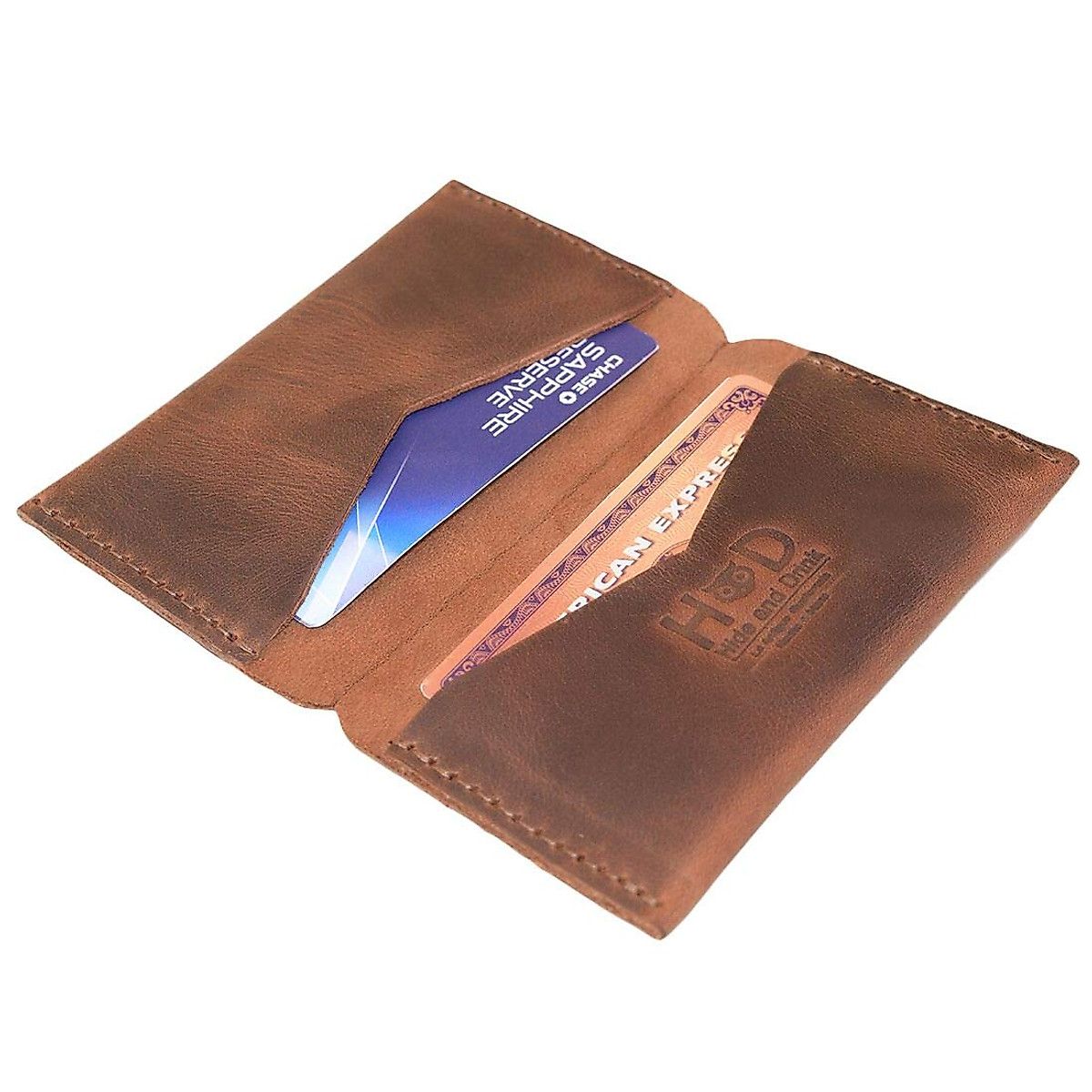 Hide & Drink, Leather Multiple Card Organizer, Holds Up to 12 Cards/Pouch/Wallet/Case/Stylish/Accessories, Handmade :: Bourbon Brown
