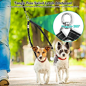 2 Dog Leash,Double Dog Leash Coupler Tangle Free Bungee Dog Leash, 360° Swivel No Tangle Double Dog Walking & Training Leash, Comfortable Shock Absorbing Reflective Bungee Lead Walk 2 Dogs with Ease