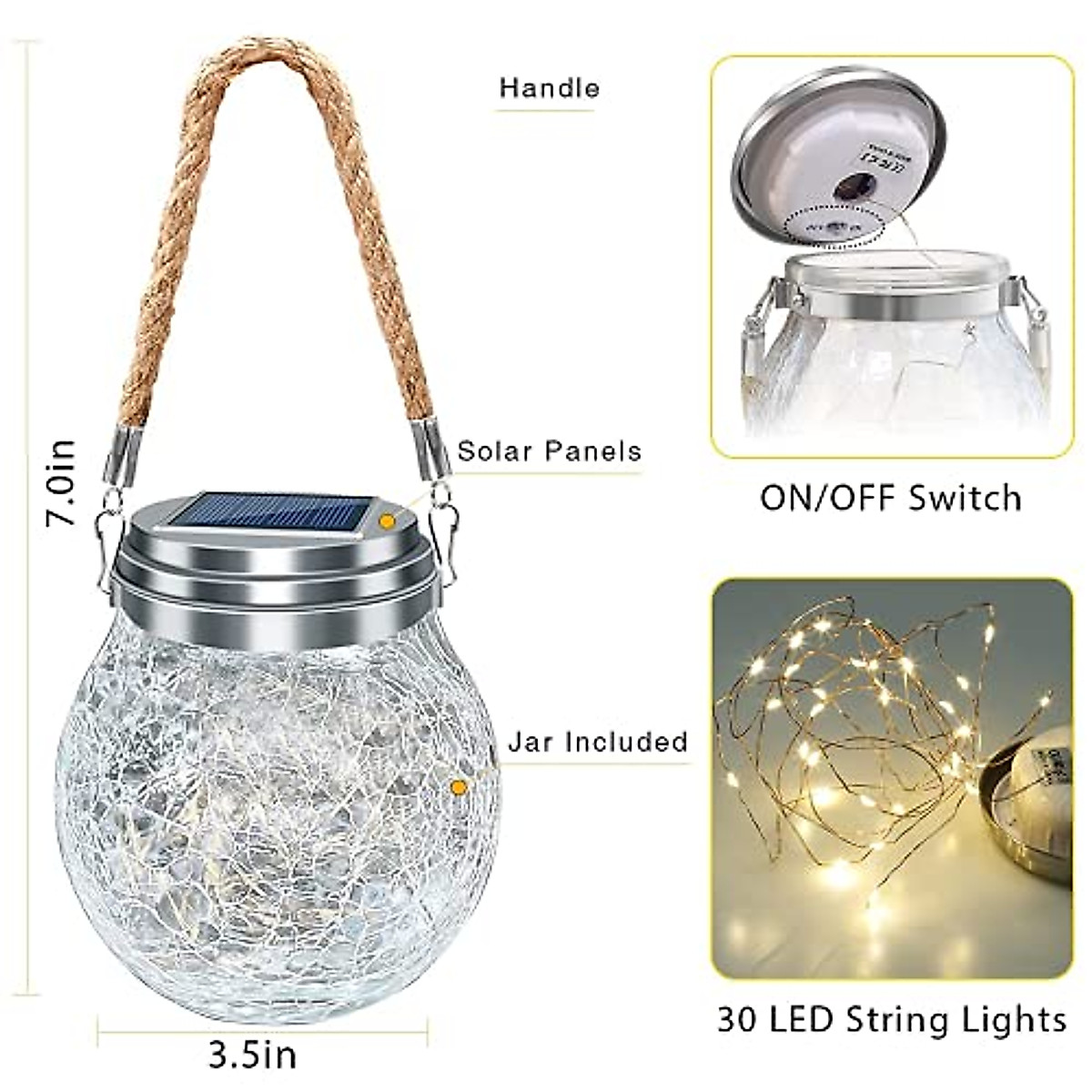 ROSHWEY Solar Lantern, 2 Pack Garden Decor Waterproof Outdoor Lanterns with 30 LED Christmas Decorations Solar Lights Patio Hanging Lights for Backyard Fence Pathway, Warm White