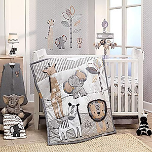 Lambs & Ivy Jungle Safari 100% Cotton White/Gray Elephant/Lion Fitted Crib Sheet
