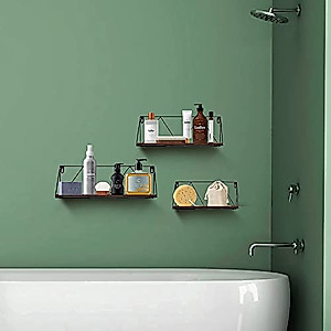 Calenzana Floating Wall Shelves Set of 3 Rustic Wood Storage Shelf for Bathroom Kitchen Living Room Bedroom