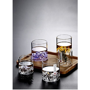 Purple Vintage Japanese style Mountain Whiskey Glass,Rocks Glasses in Gift Box,Glass for Drinking Bourbon,Scotch,Cocktails or Tea,The art of drinking