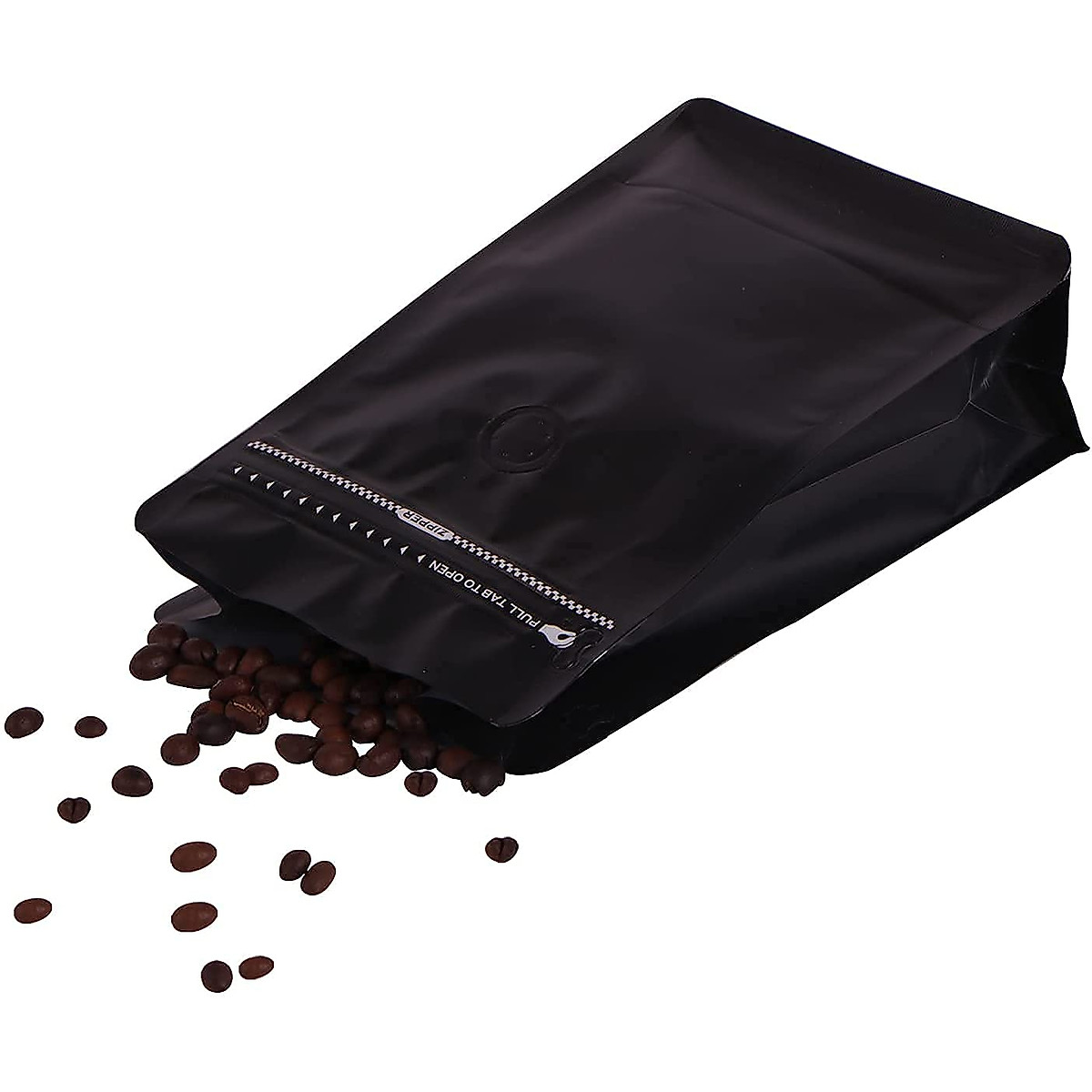 REMTAP Coffee Bags with Valve(50pcs,12 oz,3/4 lb) balck High Barrier Aluminumed Foil Flat Bottom Standing Coffee Beans Storage Bags,Reusable Heat Sealable Side Zipper Pouches for Home or Store