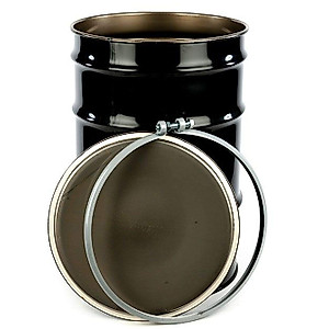 55 Gal Steel Drum Open-Head| Black | Metal Barrel | Non-Lined Interior | Bolt Ring Closure