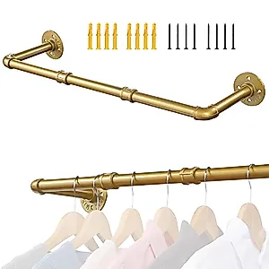 Industrial Pipe Clothing Rack, 29 Inch Wall Mounted Clothes Rack, Gold Clothing Rod for Closet Storage, Laundry Room and Balcony, Multi-Purpose Hanging Bar (Gold)