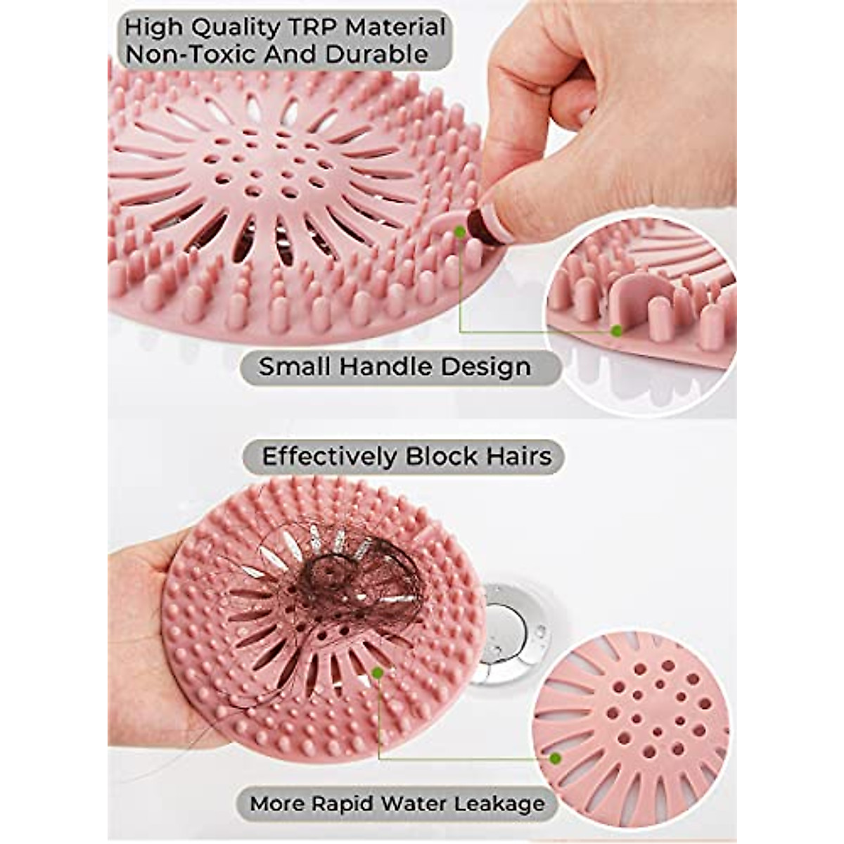 Hair Catcher Rubber Stopper Shower Drain Covers for Bathroom, Bathtub, Handbasin, Tub, Kitchen, Sink, Strainer, Sewer, Plug, Filter, Trap, Home, Drain Protectors, Easy to Install and Clean 5 Pack