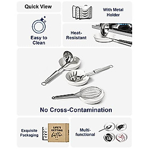 LE TAUCI Ceramic Spoon Rest with Holder, 4.8 Inches Spoon Holder for Stove Top, Coffee Spoon Rest, Housewarming Gifts for New House, House Warming Gifts, Set of 4, White