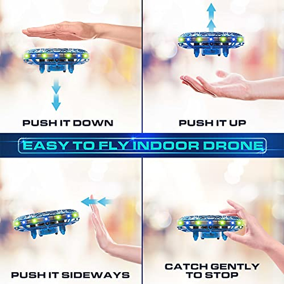 Force1 Scoot Pro Hand Operated Drone for Kids Adults - 360 Induction Hands Free Motion Sensors Mini Drone with Bright LED Projection, Easy Indoor Small UFO Toy Flying Ball Drone Toy for Boys and Girls
