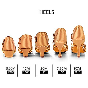 DKZSYIM Women's Satin Latin Dance Shoes Professional Ballroom Salsa Practice Performance Dancing Shoes,213-ZS-Brown-7.5,US 6