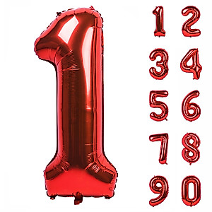 40 Inch Red Large Numbers jumbo Birthday Party Decorations Helium Foil Mylar Big Number Balloon Digital 1