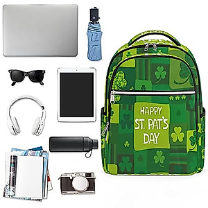 bisibuy Plaid Happy St Patricks Day Shamrock Travel Laptop Backpack, 16.1 Inches Computer Backpack, Durable Water-Repellent Travel Backpack for Business College Women Men Gift