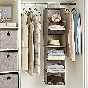 Smart Design 6-Shelf Cubby Sweater Hanging Organizer with Hook & Loop - Heavy Duty Twill Polycotton Material Clothes,Clothing, Accessories,Closet Storage Home Organization(12*48 Inch) [Gray] 6-Tier