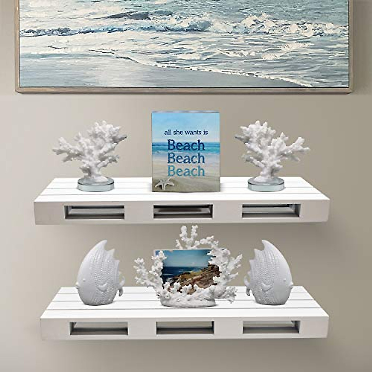 Sorbus Floating Pallet Shelves - Set of 2 - Rustic Farmhouse Wall Mount Ledge Storage Shelf Organizer - for Home Décor, Living Room, Bathroom, Bedroom, Nursery – 9.25" D x 23.62" W x 1.75" H – Grey