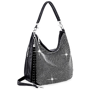 Zzfab All Glittering Rhinestone Hobo Bag Black