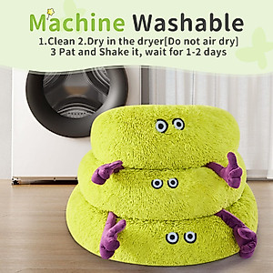 Mooncube Calming Dog Bed for Medium Dogs, 24-Inch Donut Orthopedic Round Pet Bed with Removable Squeaky Toys, Fits up to 25 lbs, Green