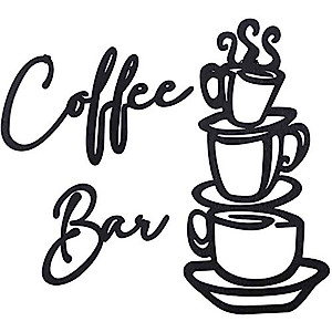 3 Pieces Coffee Bar Sign Coffee Bar Wall Sign Rustic Wooden Coffee Cup Wall Art Coffee Signs for Coffee Bar Wood Letter Sign Farmhouse Kitchen Wall Decor for Home Restaurants Decoration (Black)