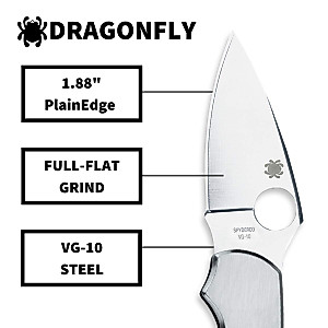 Spyderco Dragonfly Signature Knife with 2.32" VG-10 Steel Blade and Durable Stainless Steel Handle - PlainEdge - C28P