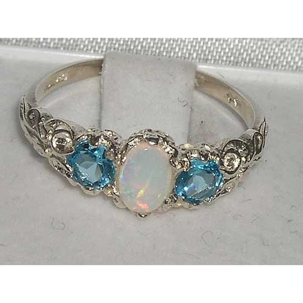 LetsBuyGold 925 Sterling Silver Natural Opal and Blue Topaz Womens Promise Ring - Size 6.5
