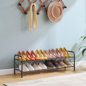 Hoctieon 2 Tier Shoe Rack for Closet, Shoe Rack FreeStanding, Entryway Shoe Shelf, Shoe Storage Organizer, Durable Mesh Style Shoe Rack, Brown