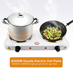 2000W Electric Hot Plate,Mini Double Burner Countertop Cooker Compatible for All Cookwares Cooking with 5 Power Adjustment,Easy to Clean,Portable for Kitchen Camping RV Hotel 110V