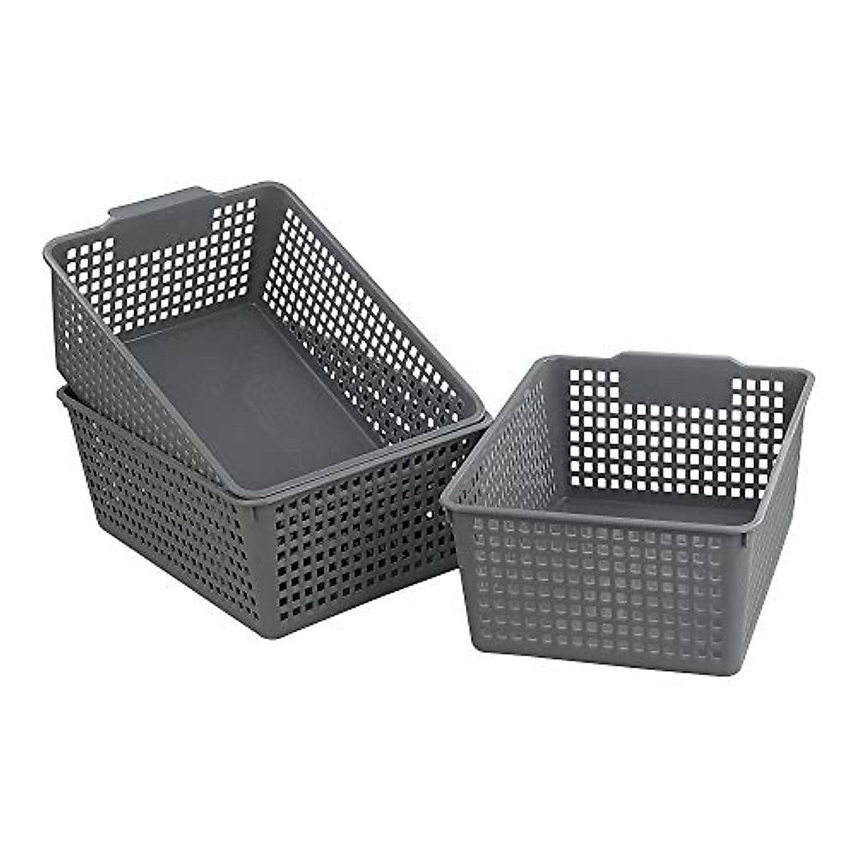 Gloreen Grey Plastic Weave Basket, Multipurpose Storage Basket For Organizer, 3 Packs
