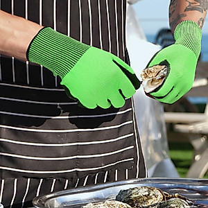 Palksky Oyster Shucking Gloves, Oyster Shucker Tool Protectors Handguard, Oyster Opener Machine Kit, Easy to Use Oyster Holders Seafood Tool (Green-Black