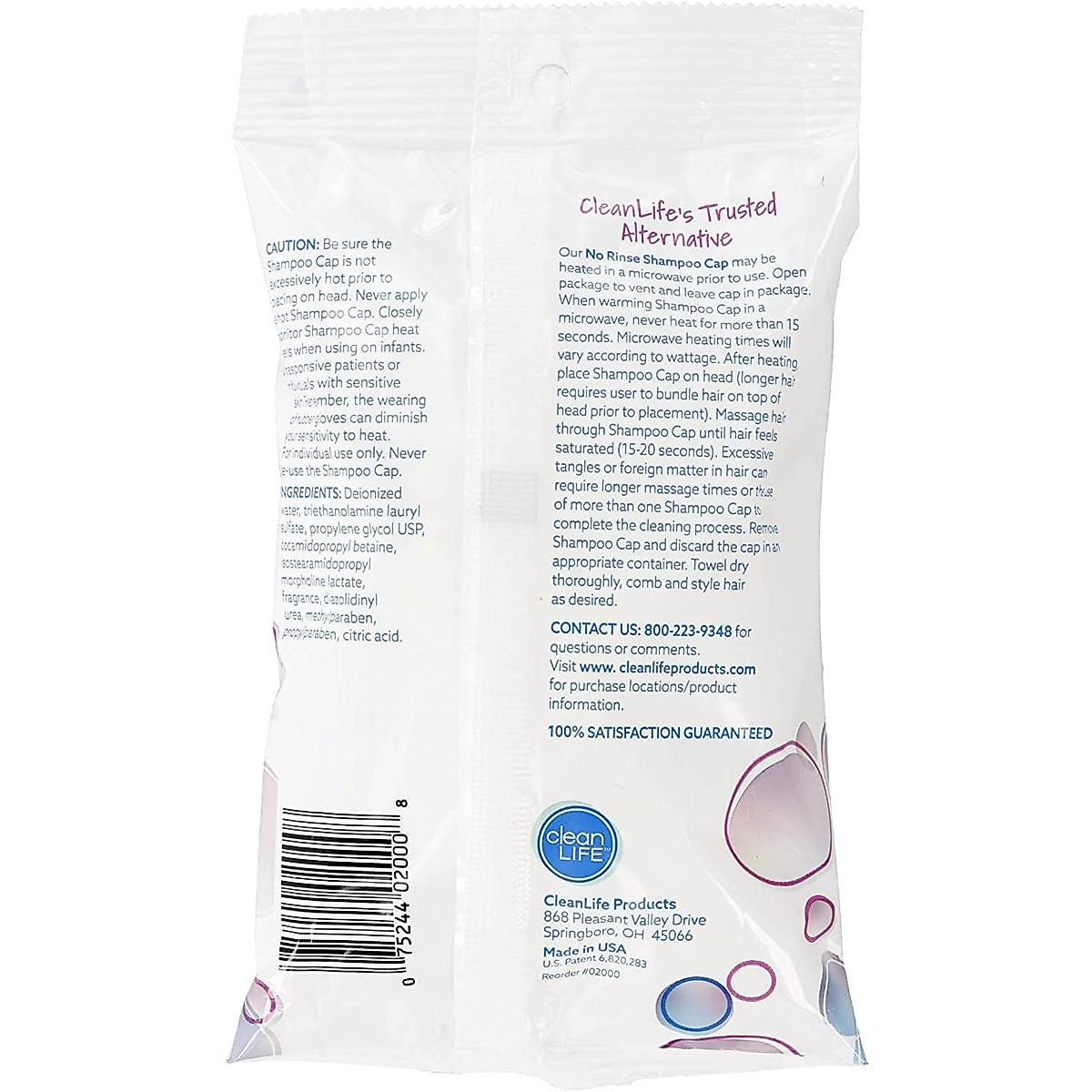 No-Rinse Shampoo Cap by Cleanlife Products (Pack of 2), Shampoo and Condition Hair with no Water or Rinsing - Microwaveable, Rinse-Free, Latex-Free and Alcohol-Free