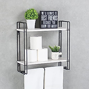 Industrial Bathroom Shelves with Towel Bar,24 inch Rustic Racks for Bathroom,2 Layers Farmhouse Rack Over Toilet,Pipe Wall Mounted,Home Decor Floating Holder (White)