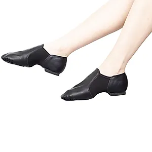 Asyusyu 100% Cowhide Leather Jazz Shoes for Girls,Pointed Toe Soft Leather Dance Slippers for Little Kid-10,Black