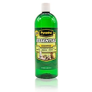 Pyranha Essential Shampoo - With Geraniol, Argain Oil, Vitamin E, Coconut Oil, and Aloe Vera - Die & Paraben Free, Long Lasting Smell, Biodegradable - Shampoo for Horse, Dogs, Cats, and more - 32 OZ