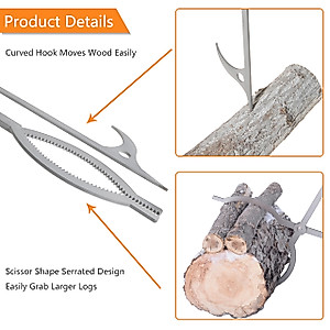 40" Fire Tongs Firewood Grabbers and Fire Poker Set, Stainless Steel Large Log Grabbers for Outdoor Fireset Fire Pit Bonfire Campfire Backyard Deck Indoor Fireplace Tools Set